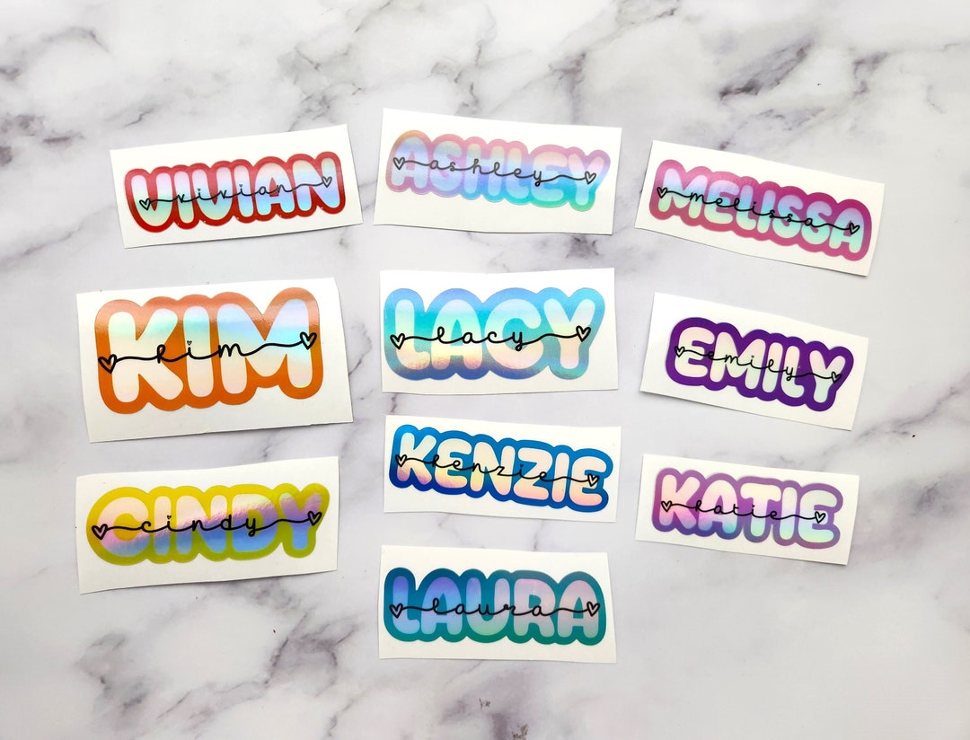 Custom Holographic Pastel Rainbow Outlined Layered Name With Swirls ...