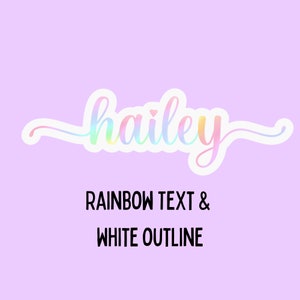Custom Cursive Name Sticker: Pastel Rainbow Outline, Personalized - Etsy