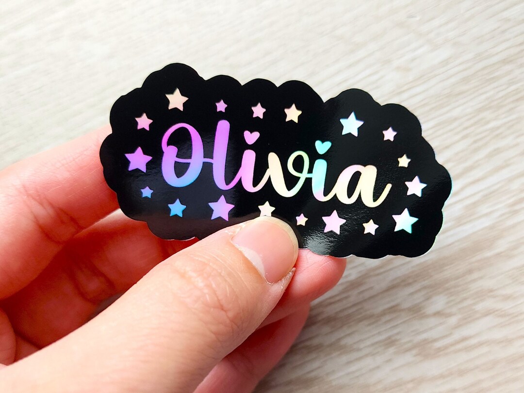 Custom Name Holographic Stars Sticker, Kids Name Sticker, Personalized ...