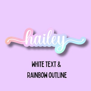 Custom Cursive Name Sticker: Pastel Rainbow Outline, Personalized - Etsy