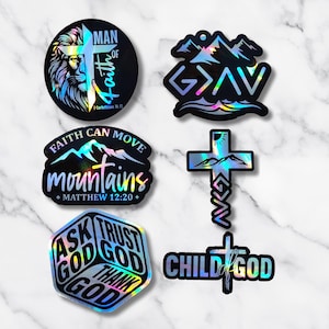 Set of 6 Holographic Christian Stickers - God Jesus Stickers With Bible ...