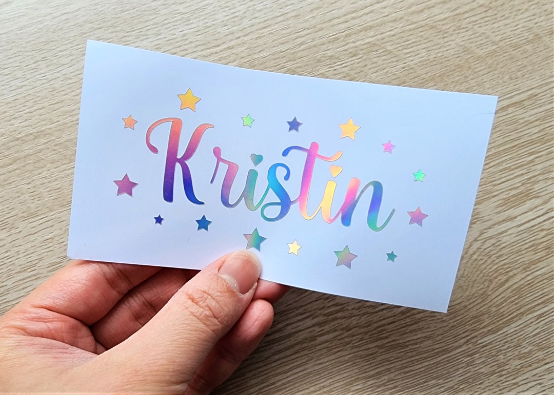 Sparkle Name Decal With Stars, Holographic Name Sticker, Custom Name ...