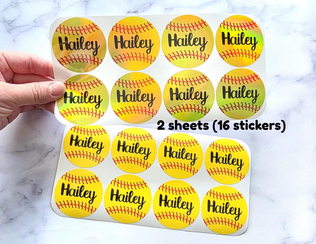Custom Name Softball Sticker Sheets, Custom Sports Labels, 2 Inch ...