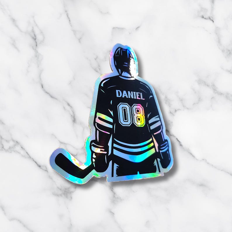 Custom Holographic Hockey Sticker With Name & Number – Personalized ...