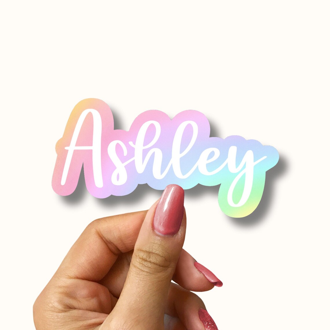 Custom Name Pastel Rainbow Outlined Sticker, Kids Name Sticker ...