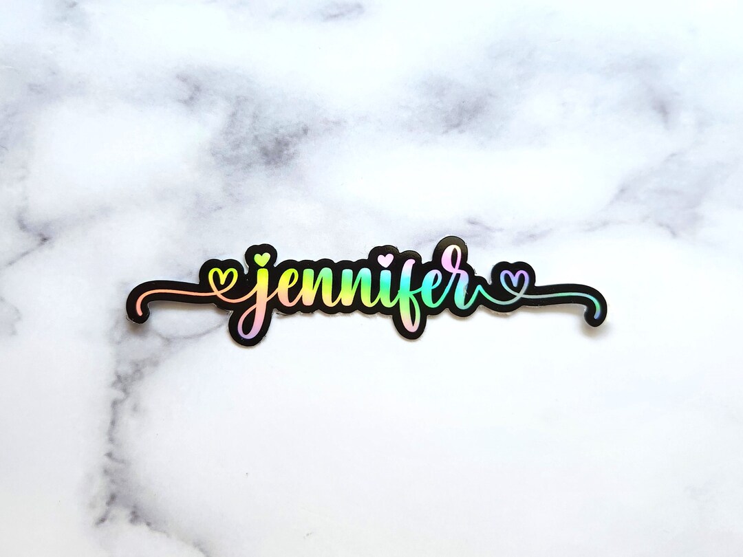 Holographic Custom Name Double Heart Swirls Sticker for Tumbler, Laptop ...