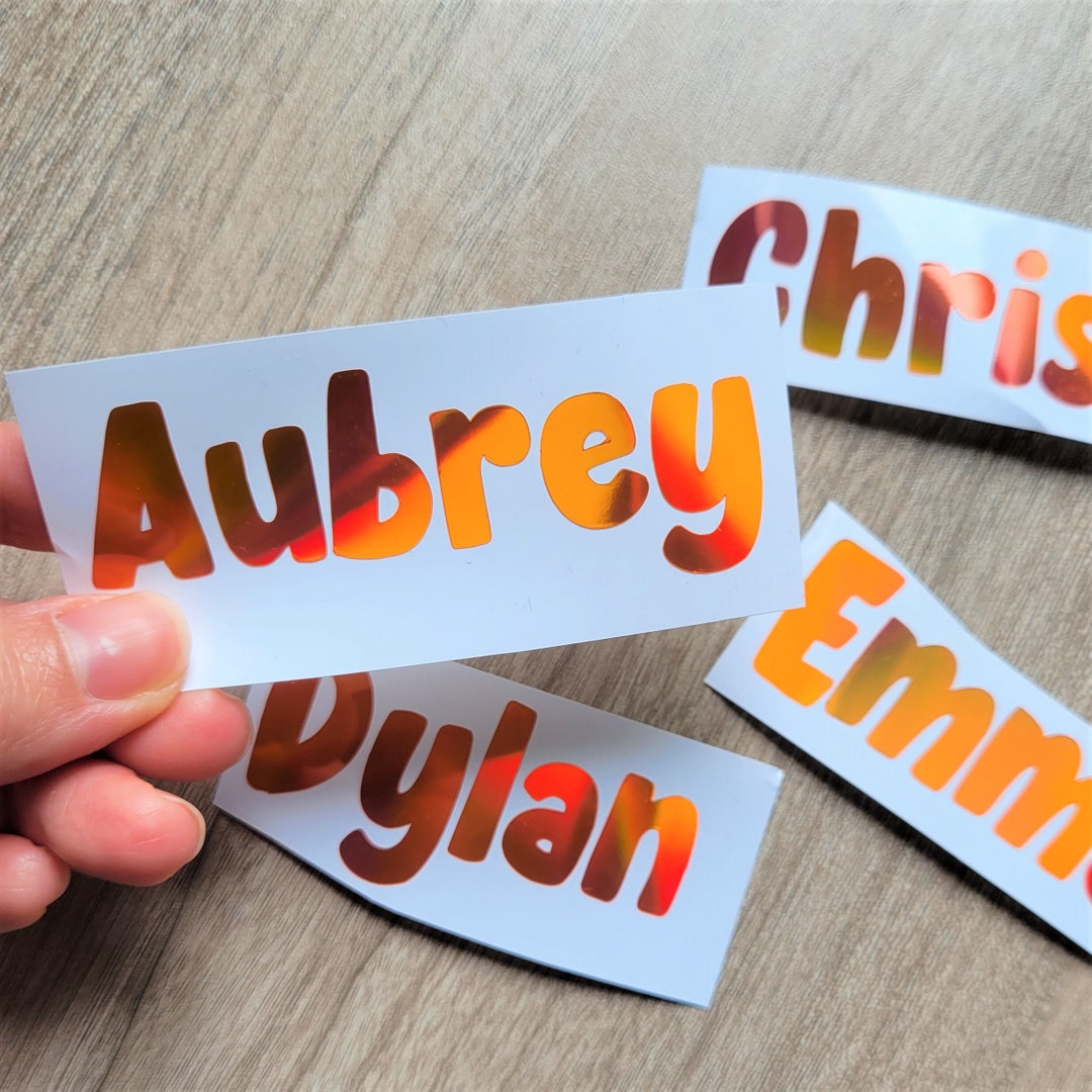 Orange Holographic Name Decal Sticker, Custom Text Decal for Windows ...