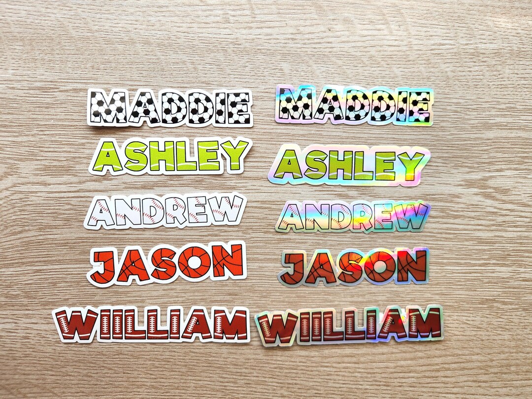 Mutiple Sports Custom Block Letter Name Holographic Sticker, Sports ...