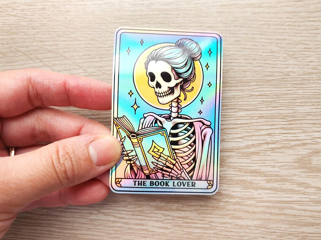 The Reader Tarot Card Holographic Sticker, Skeleton Tarot Sticker - Etsy