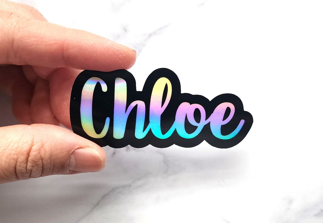 Holographic Outlined Cursive Custom Name Sticker for Bottles, Tumblers ...