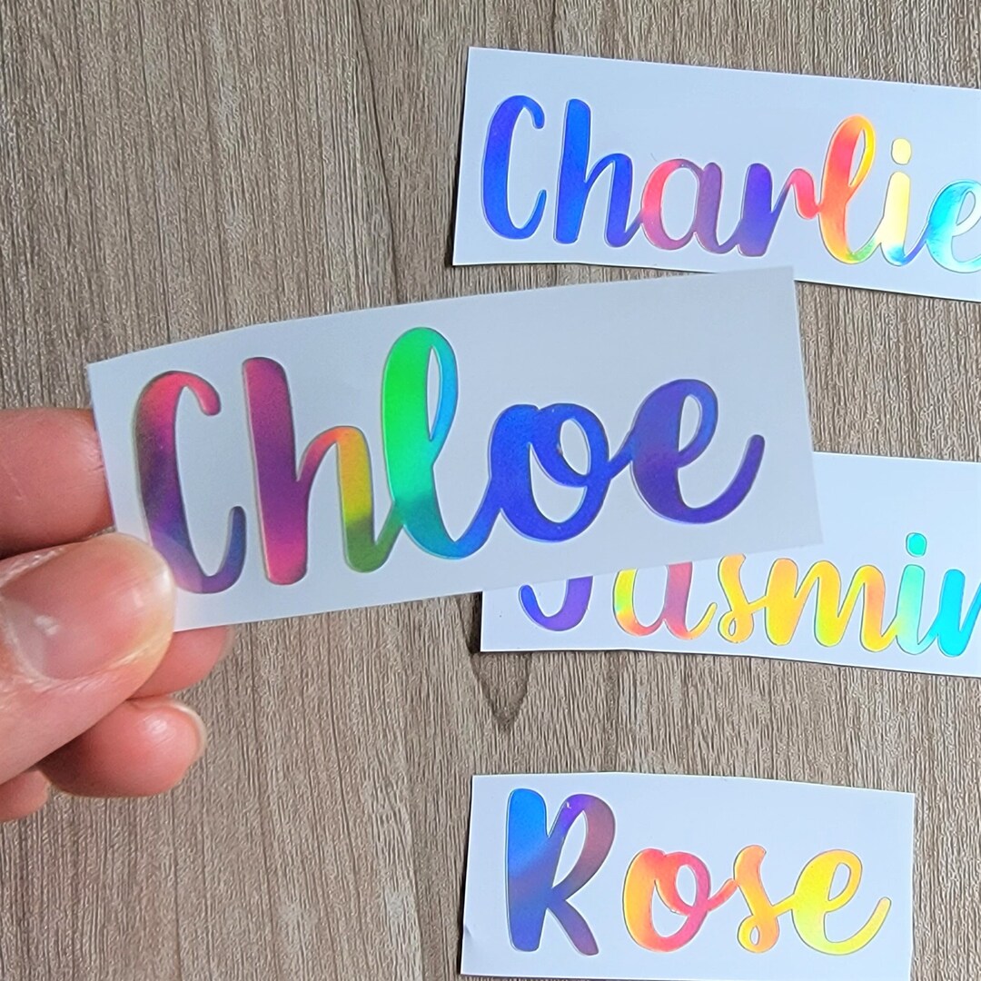 Holographic Custom Name Sticker, Personalized Vinyl Label for Cups ...
