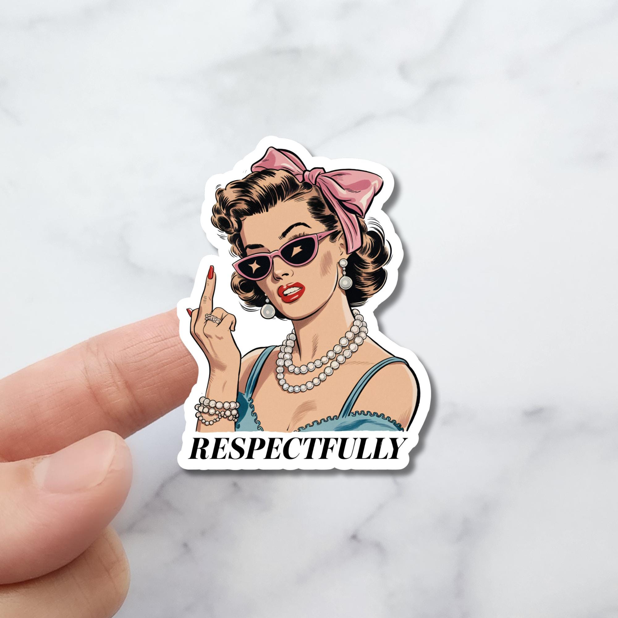 Respectfully Middle Finger Sassy Girl Holographic Sticker, Adult Humor ...