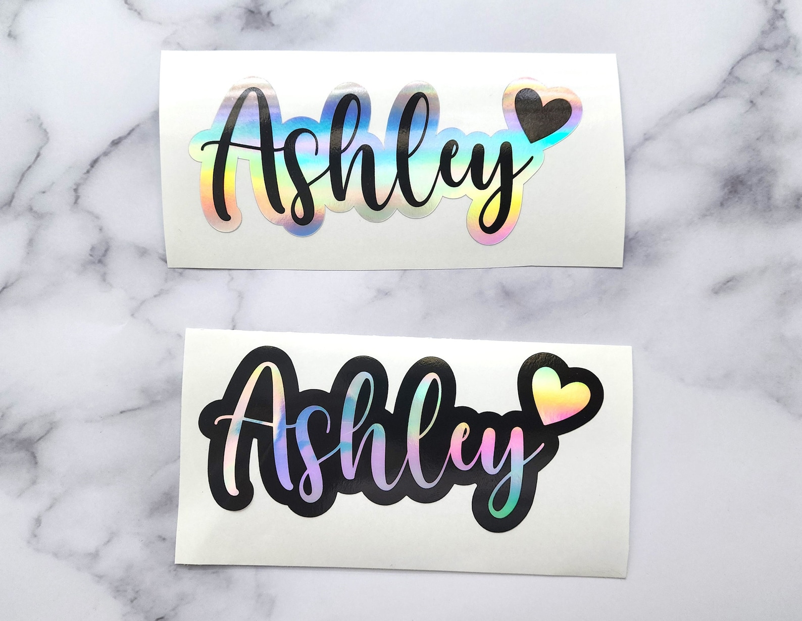 Holographic Name Sticker With Heart - Custom Layered Vinyl Decal - Etsy