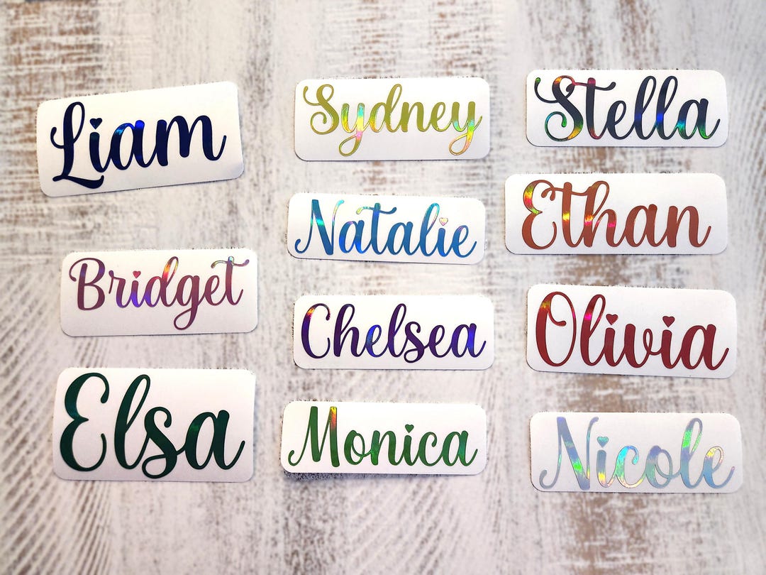 Custom Name Decal in Solid or Holographic Multi Color, Cursive Font ...