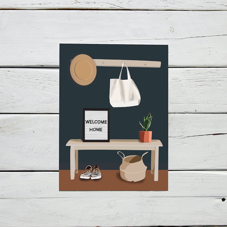 Welcome Home Card Illustrated Entryway Art Print - Etsy