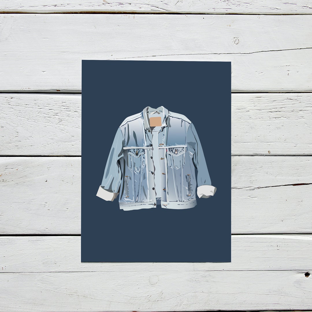 Denim Jacket Art Print | Jean Jacket Postcard | Fashion Illustration ...