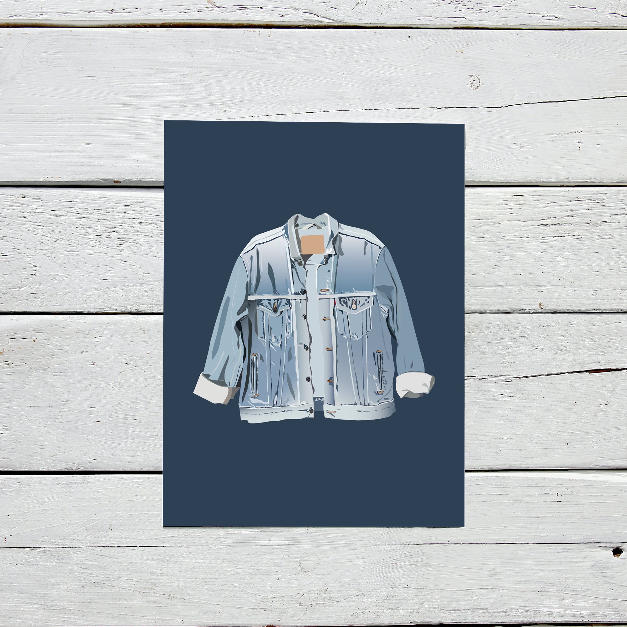 Denim Jacket Art Print Jean Jacket Postcard Fashion Illustration ...