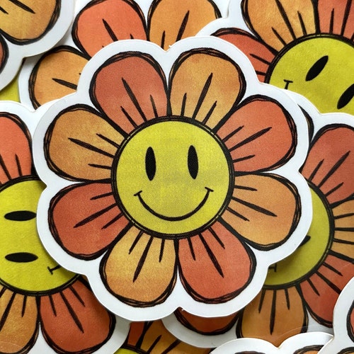 Earth Smiley Face Sticker / Earth Day Bumper Sticker / 70s - Etsy