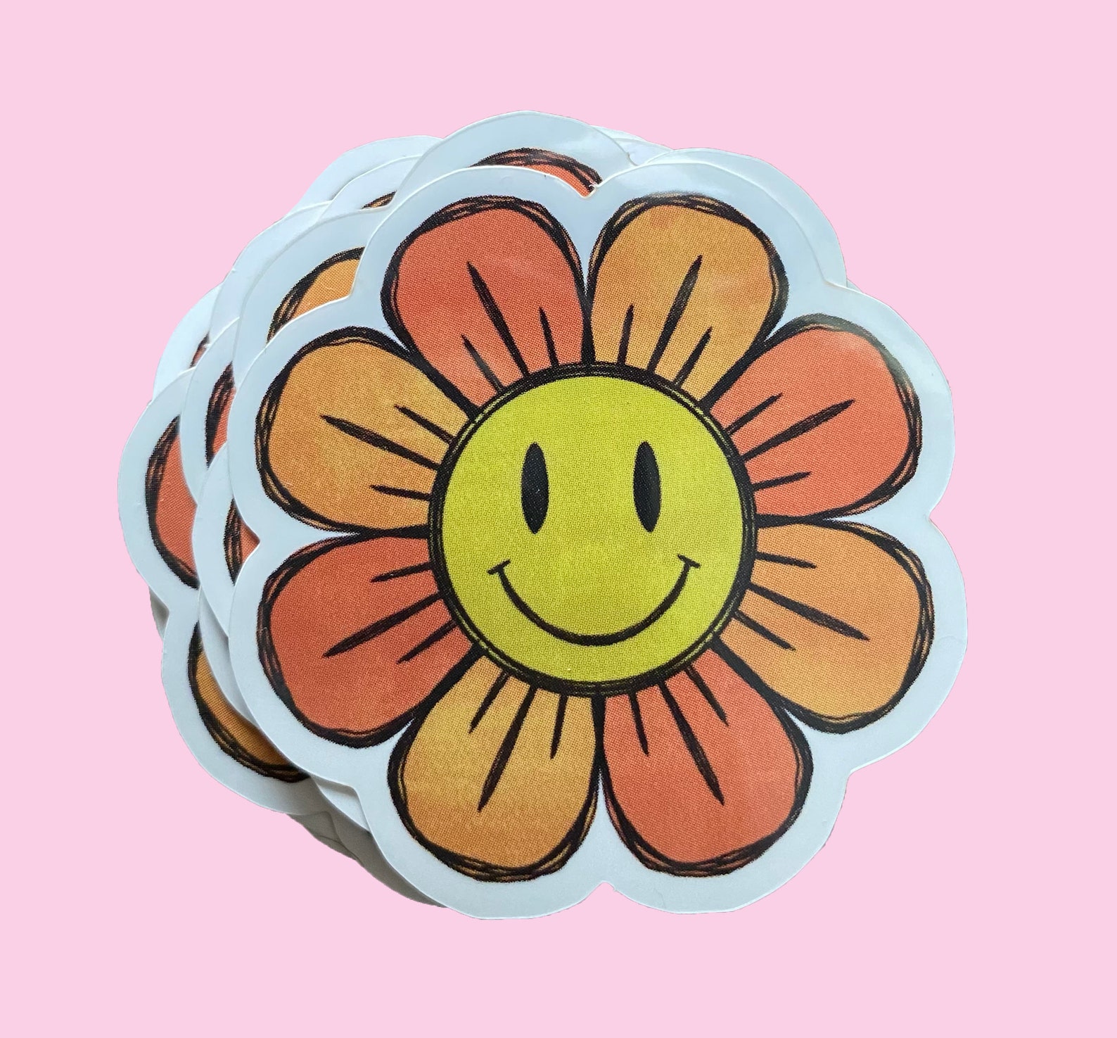 70s Inspired Floral Smiley Face Sticker - Etsy