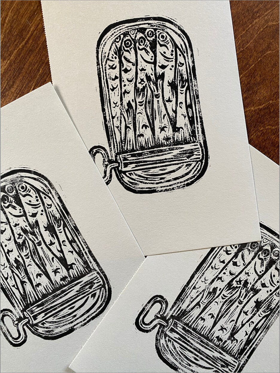 Fish Tin Linocut Print - Etsy