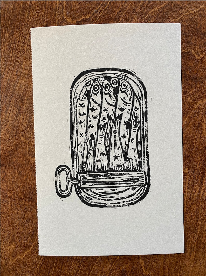 Fish Tin Linocut Print - Etsy