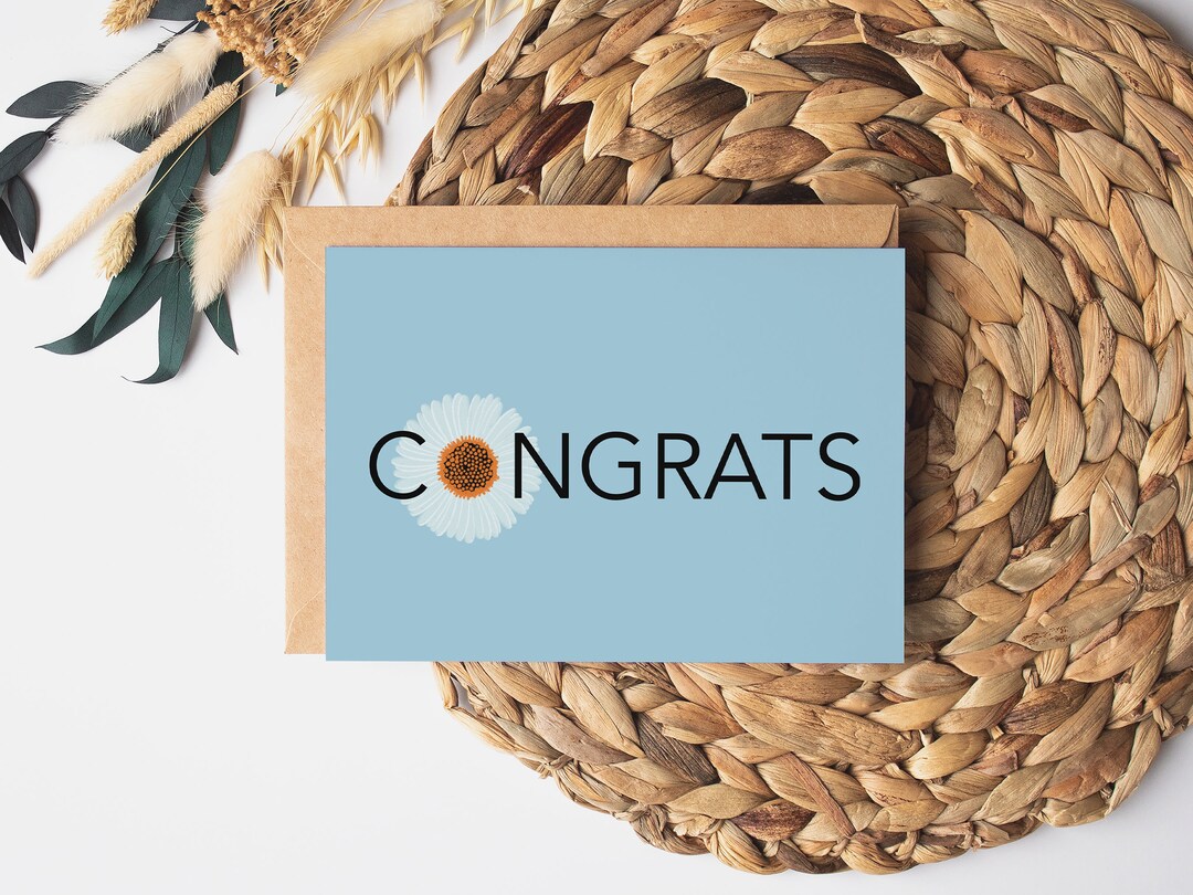 Single Flower Blue Congrats Greeting Card | Congrats Blank Card ...