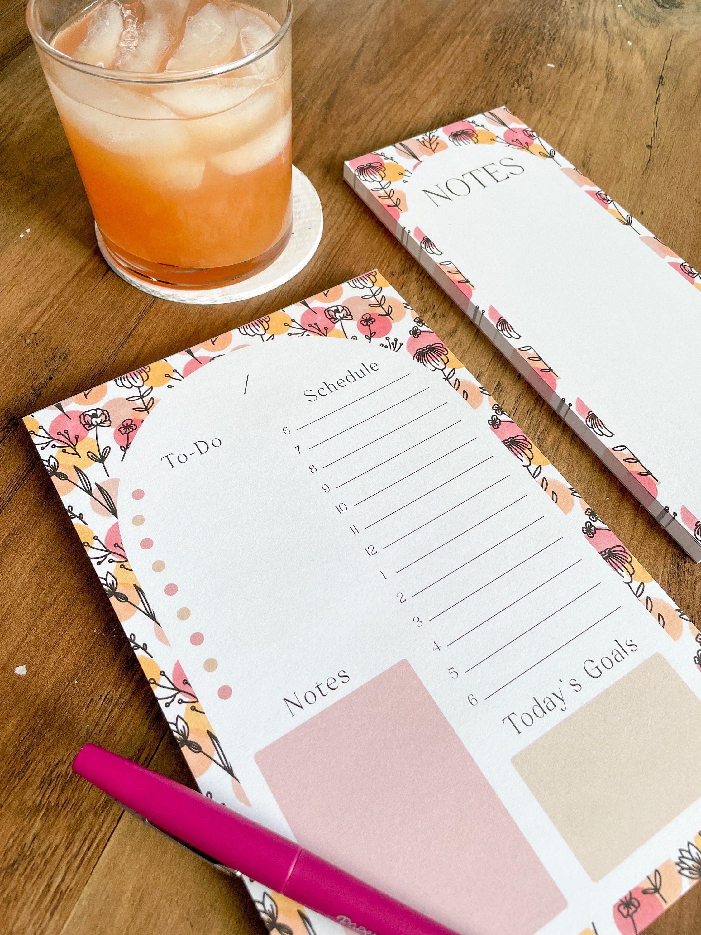 Watercolor Floral Pattern Daily Planner Notepad Cute Flower List ...