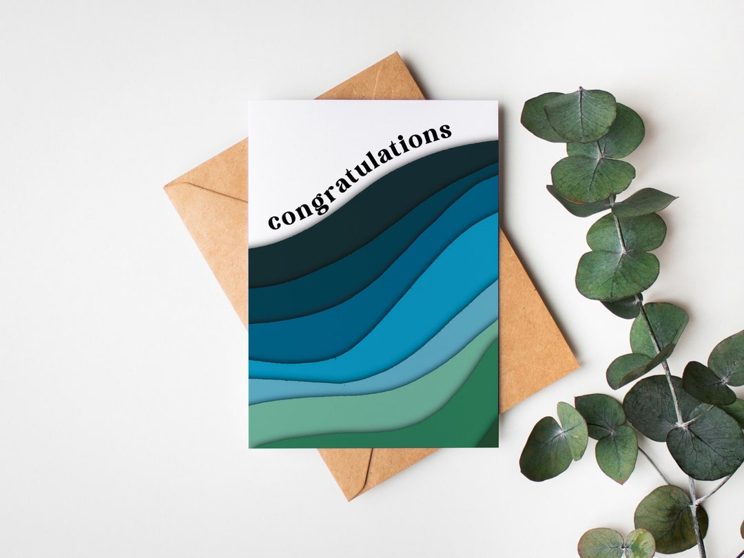 Blue and Green Wave Congratulations Greeting Card | Congrats Blank Card ...