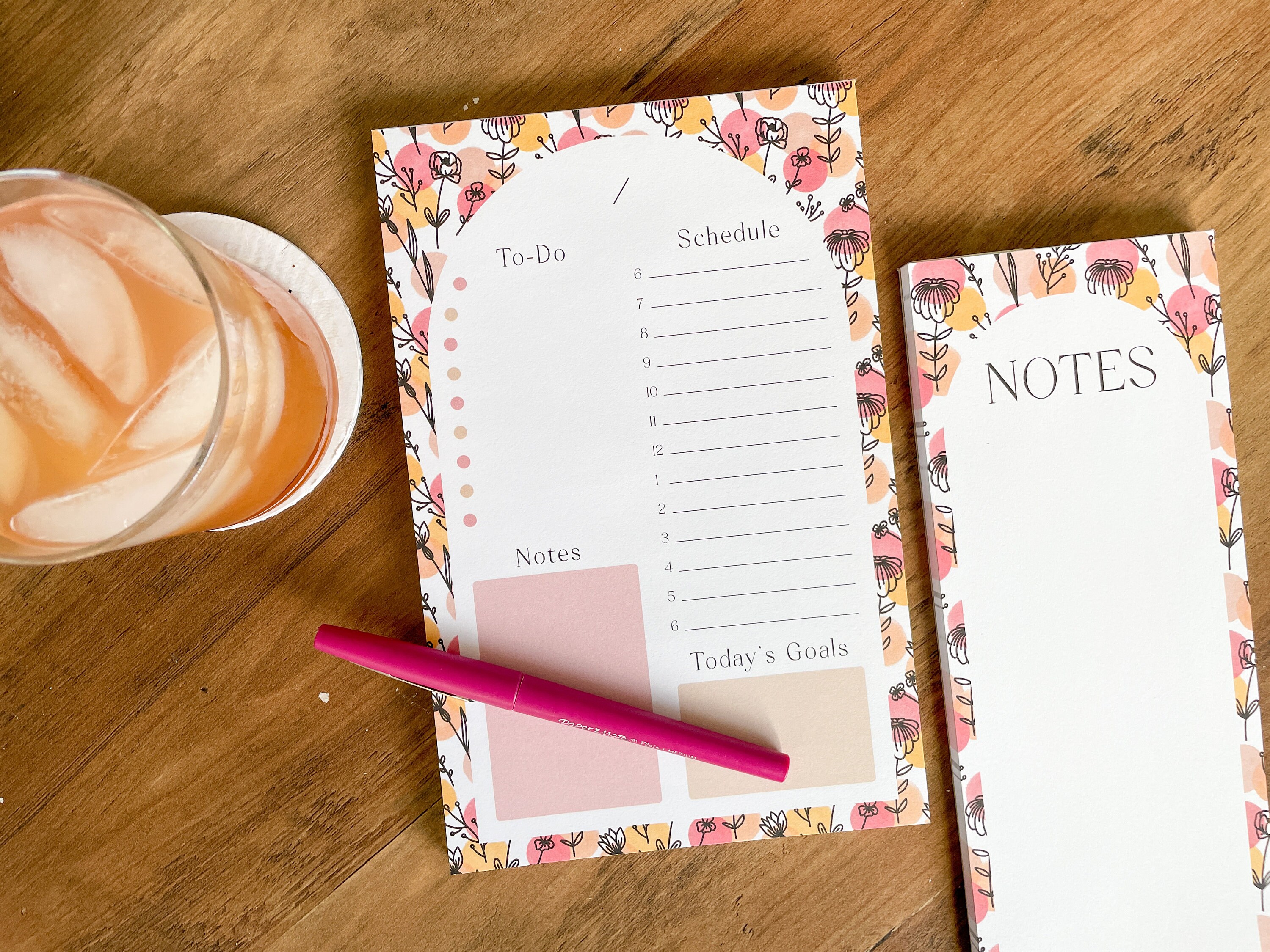 Watercolor Floral Pattern Daily Planner Notepad Cute Flower List ...