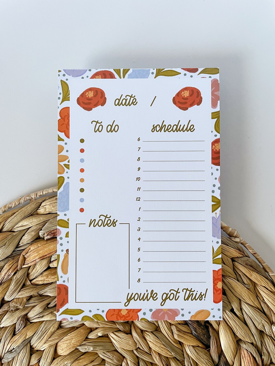Wildflower Floral Pattern Day Planner List Notepad | Cute Calligraphy ...