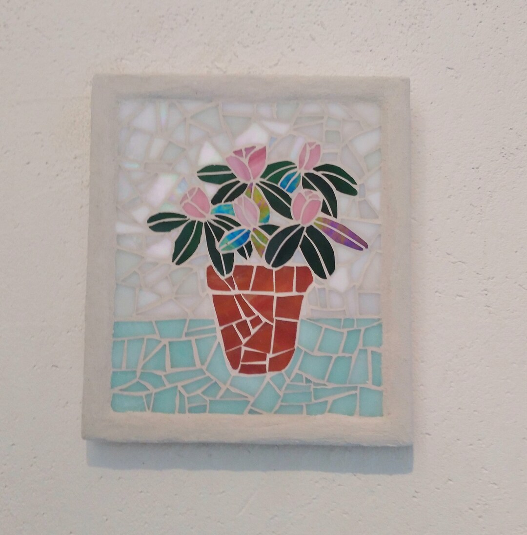 Azalea in Pot, Stained Glass Mosaic Wall Art - Etsy