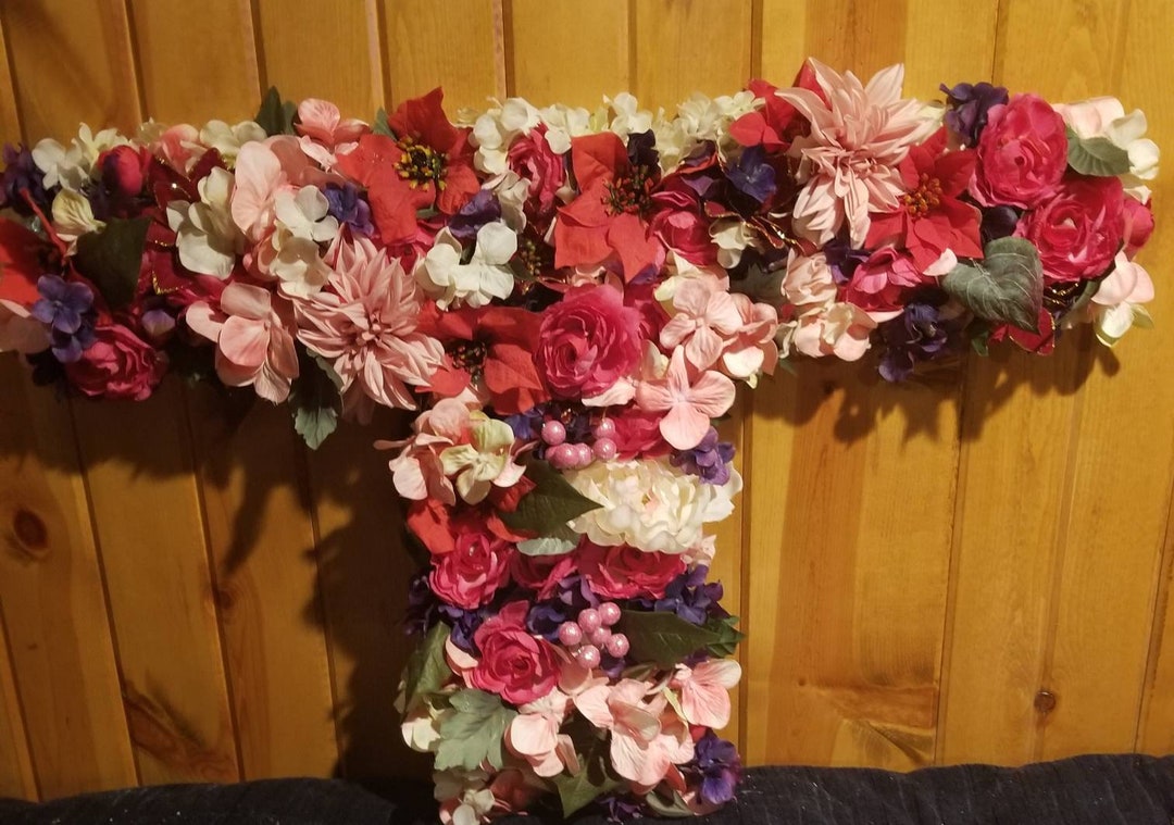 The Letter Capital "t" in Fabric Multi-flowers Hand Made and Flowers ...