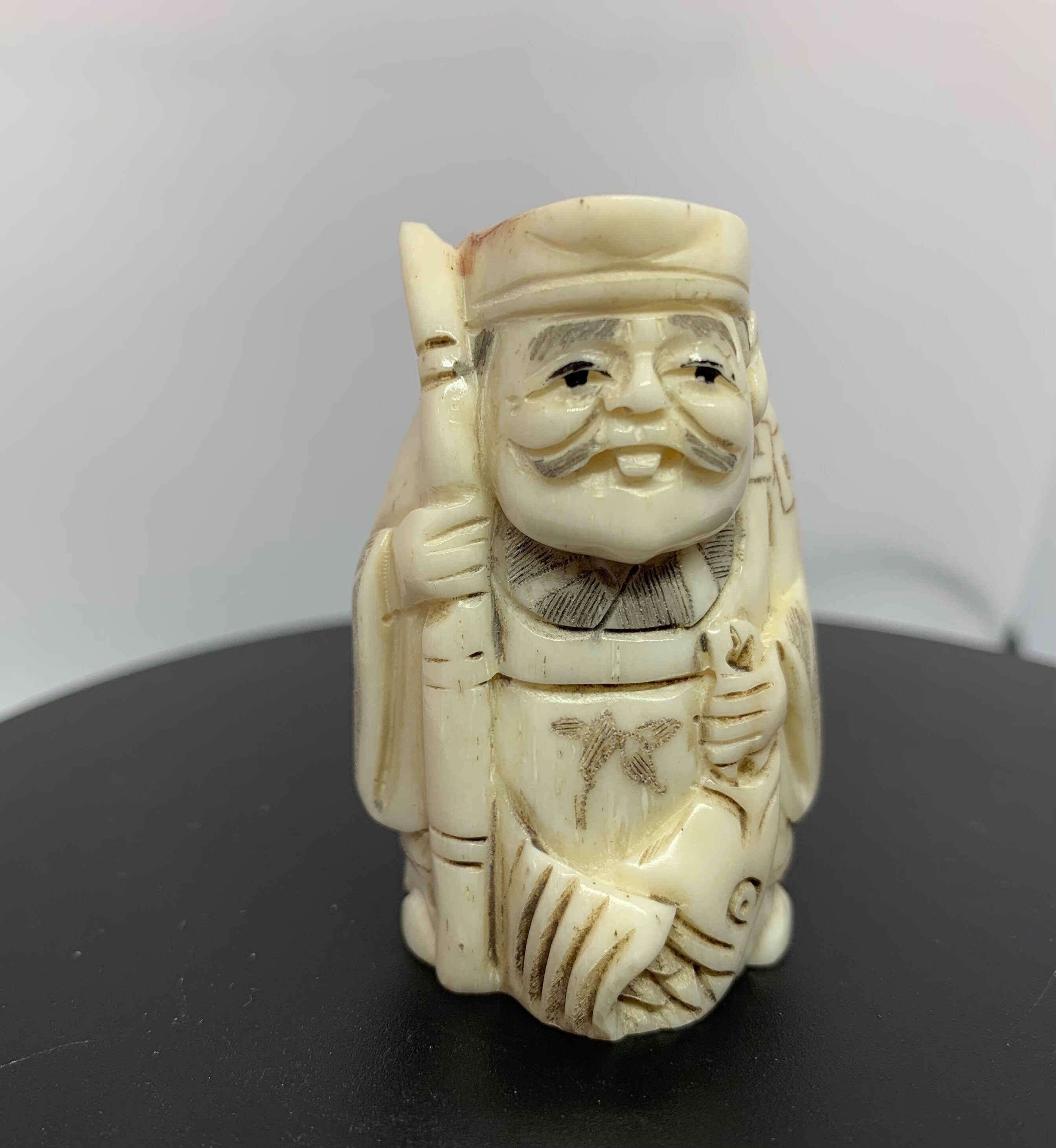 Netsuke Super Asian Faux Bone Signed With Boxwood Stand Japanese Style ...