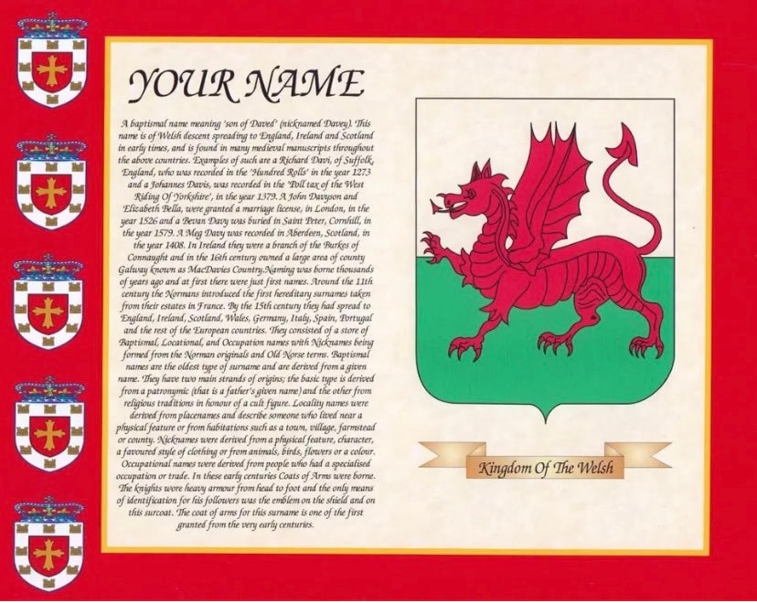 Welsh Dragon Surname History and Coat of Arms - Etsy