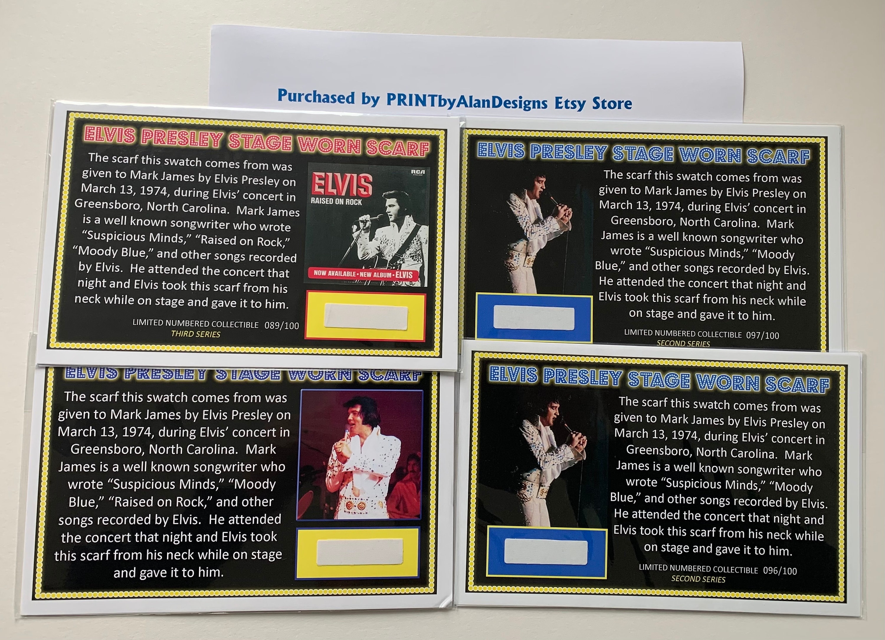 Elvis Presley the King Worn Concert Scarf Piece Montage Memphis Legend ...
