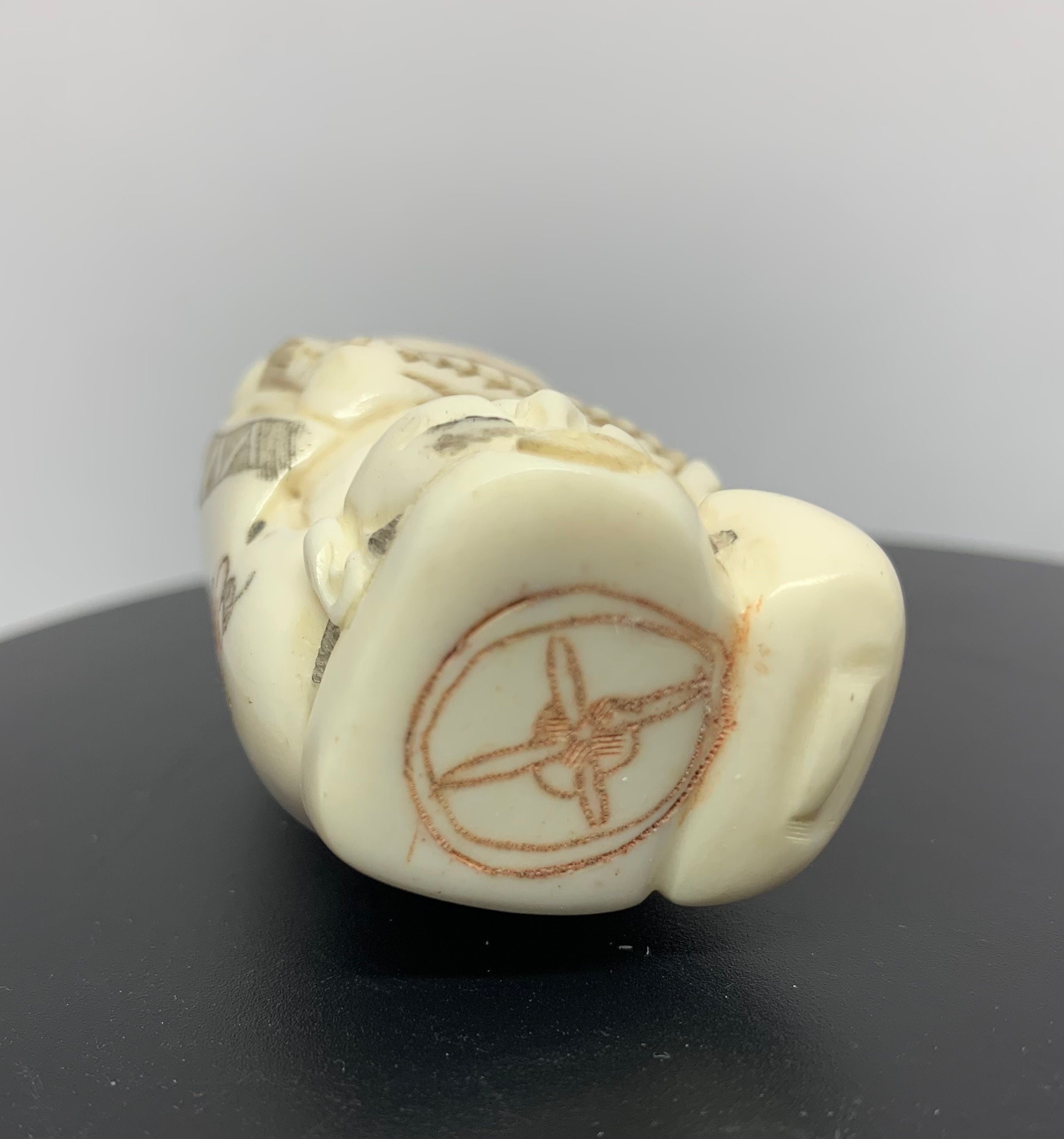 Netsuke Super Asian Faux Bone Signed With Boxwood Stand Japanese Style ...