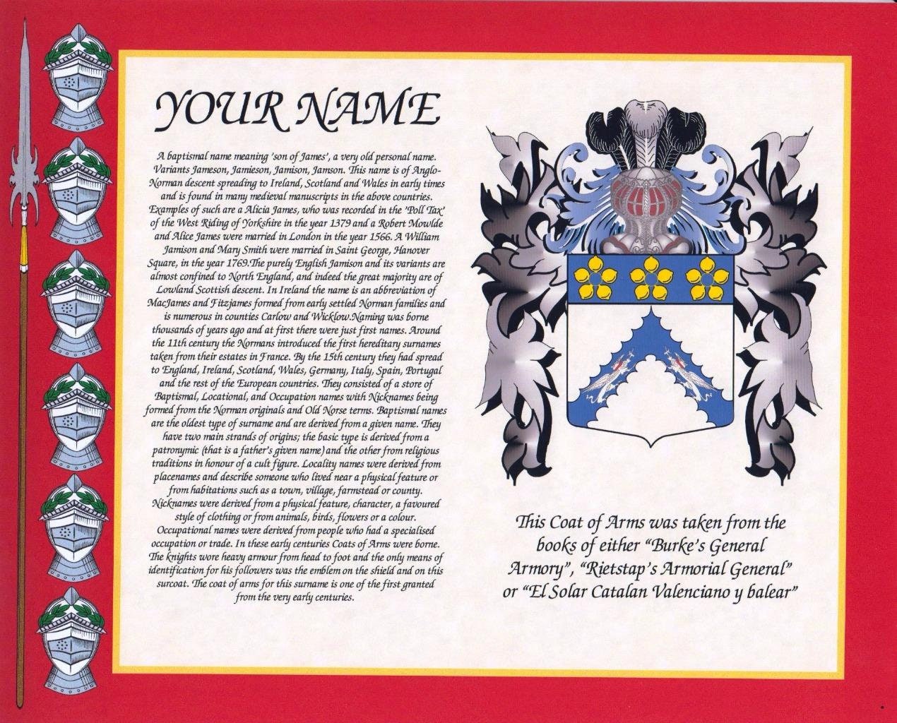 Heritage Coat of Arms Surname History of Your Family Name Color Print ...