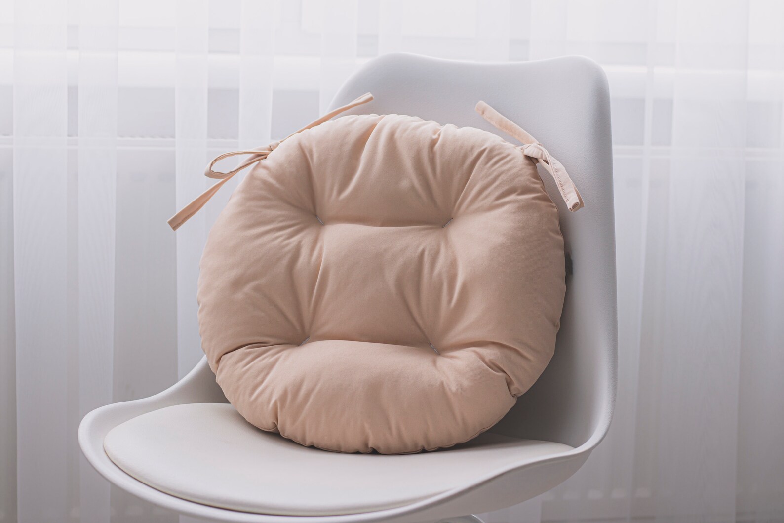 Round Chair Cushion: Solid Color Polyester Seat Pad With Ties - Etsy