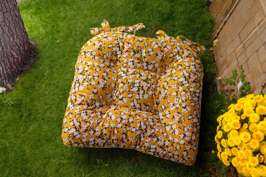 U-shape Chair Cushion: Floral Cotton Seat Pad With Ties - Etsy UK