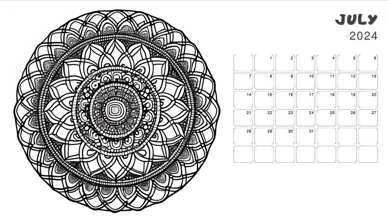 Mandala Calendar 2024. Printable Calendar in Two Sizes: A4 and A3. Pdf ...