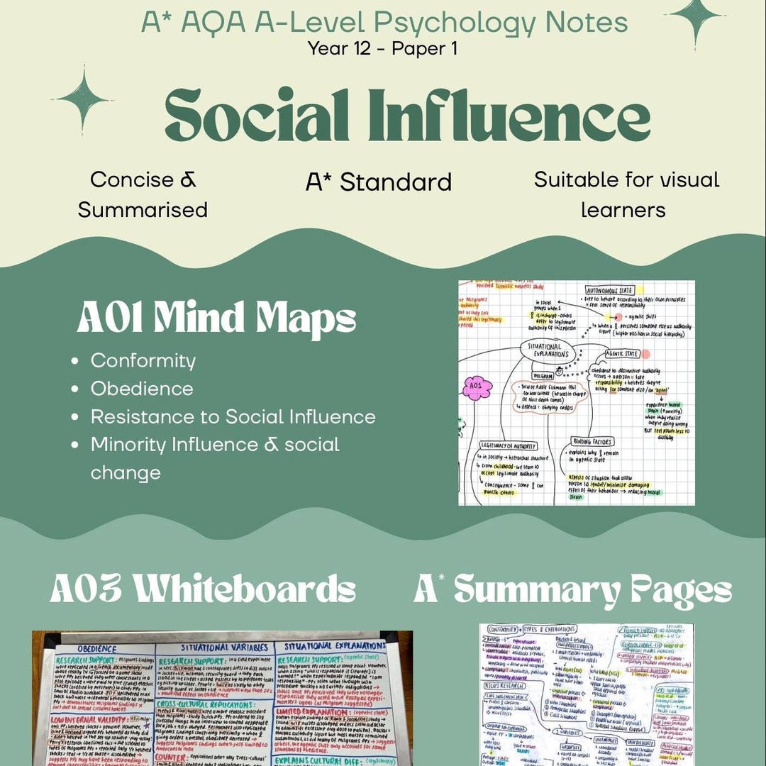 AQA A-level Psychology Social Influence Complete Revision Bundle | AO1 ...