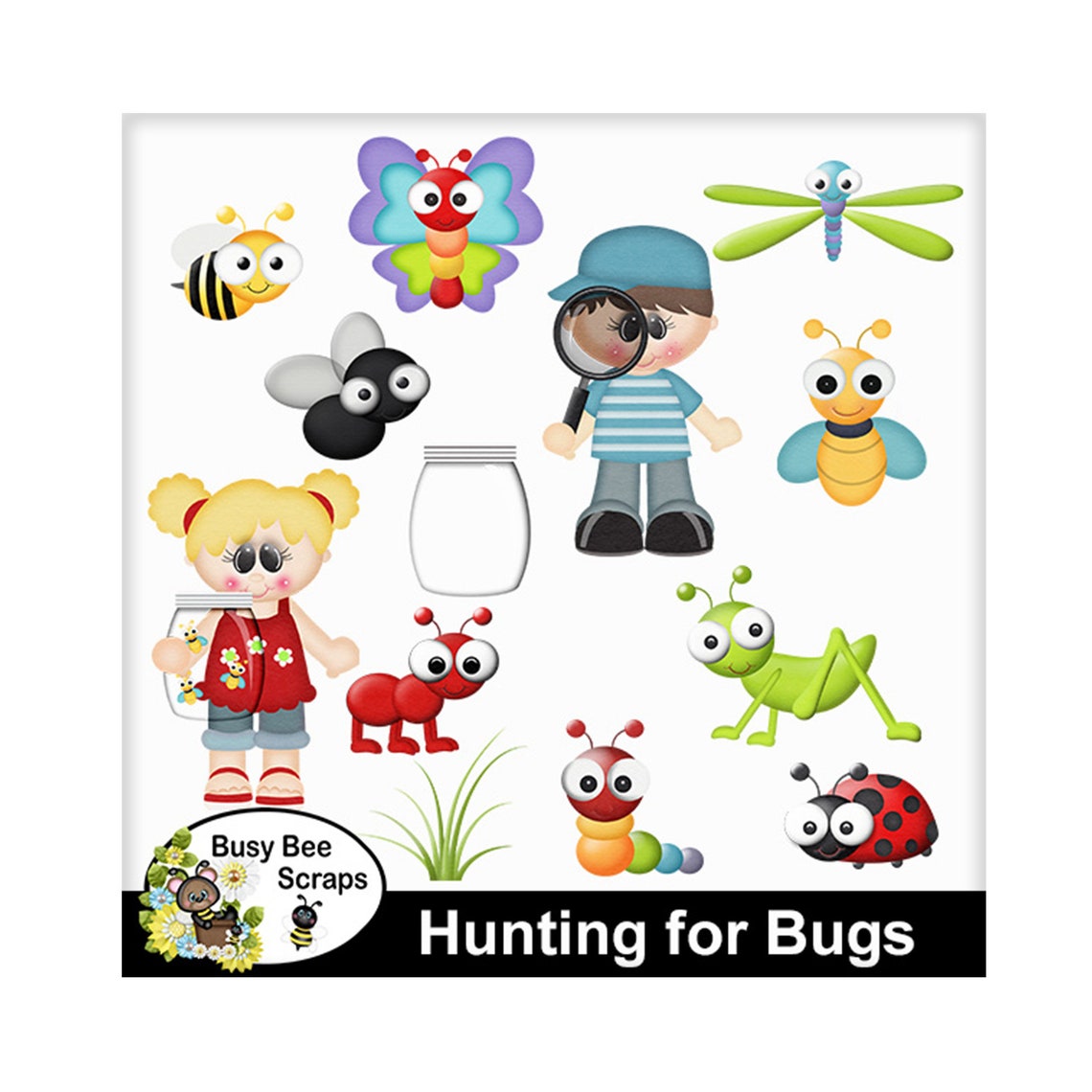 Hunting for Bugs clipart Graphics Digital Scrapbooking | Etsy