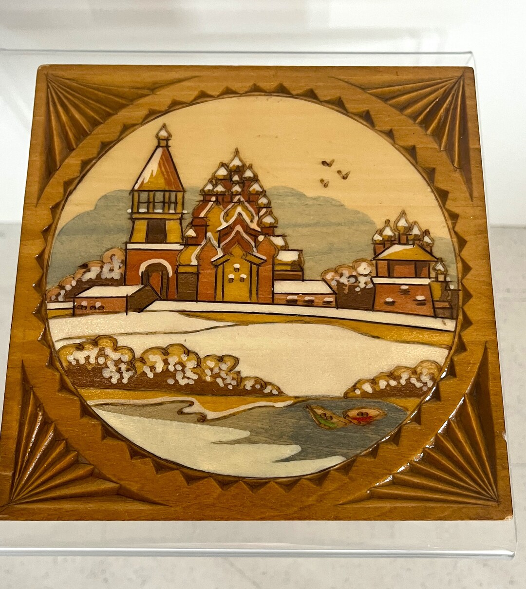 Vintage Soviet Chip Carved Wood Box With Hand Painted Cathedrals - Etsy