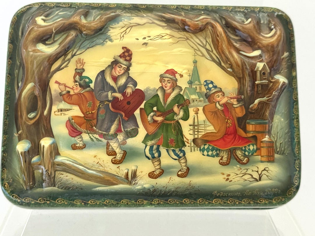 Russian Green Mother of Pearl Lacquer Box Winter Celebration - Etsy