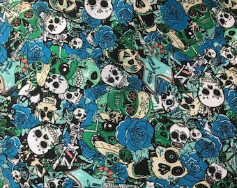 Skull Fabric by the Yard, Halloween Theme Skull Decorative Upholstery ...