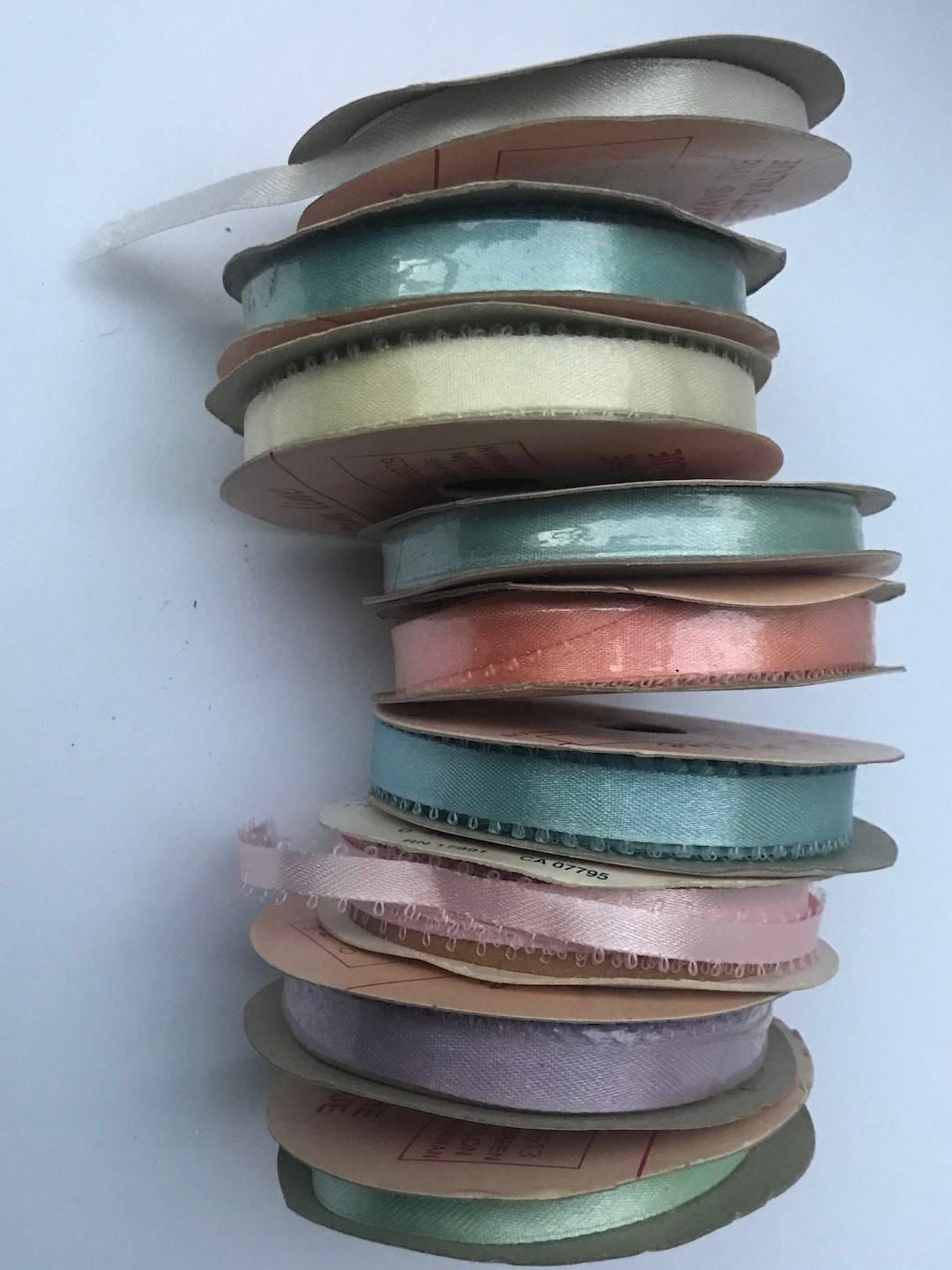 Left Over of 9 Rolls of Multi Colored Satin Ribbons,double Faced Nylon ...