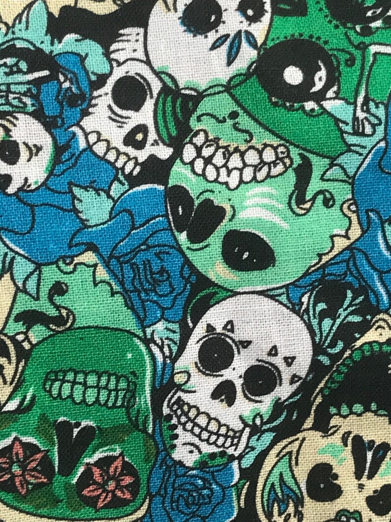 Blue Roses Sugar Skull Fabric by the Yard,skull Fabric by the Yard ...