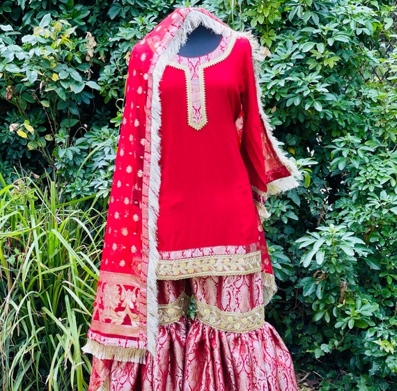 Nikkah Red Jamawar Gharara Suit - Etsy