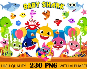 Baby Shark Clipart Bundle, Shark Family SVG Cutting Files For Cricut ...