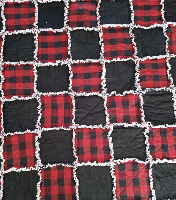 Red and Black Buffalo Check Rag Quilt Soft and Cozy Throw | Etsy